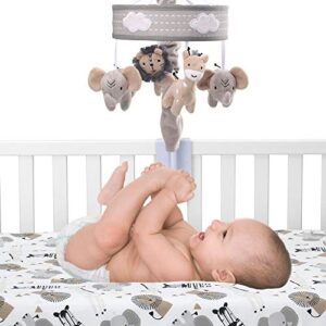 Lambs & Ivy Jungle Safari Musical Baby Crib Mobile - Gray, Beige, White, Animals