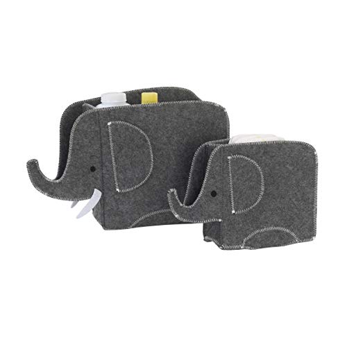 Little Love by NoJo Grey Felt Elephant Shaped Nursery Storage Caddys, Grey