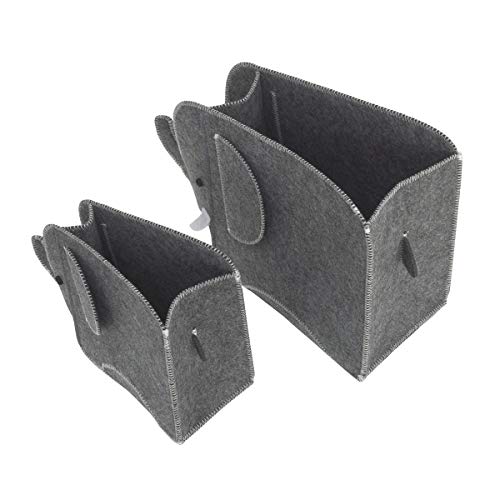 Little Love by NoJo Grey Felt Elephant Shaped Nursery Storage Caddys, Grey