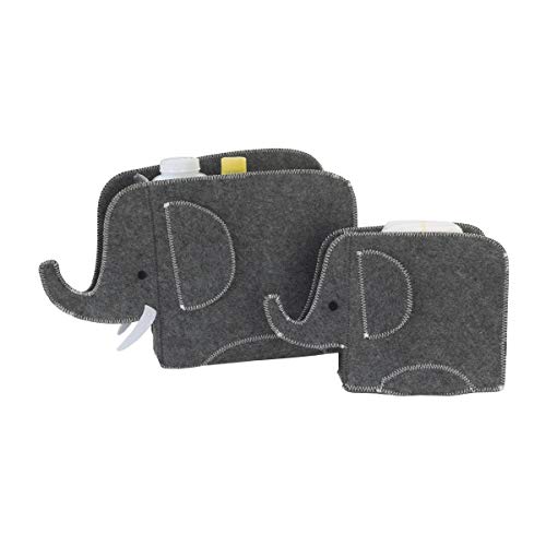 Little Love by NoJo Grey Felt Elephant Shaped Nursery Storage Caddys, Grey