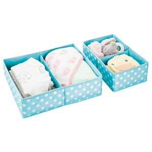 mdesign fabric 2-piece drawer organizer bins, kids/baby nursery dresser, closet, shelf, playroom organization, hold clothes, toys, diapers, bibs, blankets, turquoise blue/white polka dot