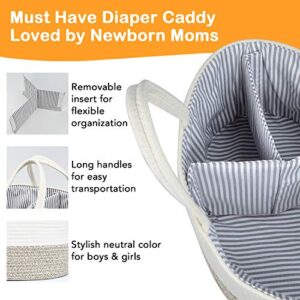 Baby Diaper Caddy Organizer - Changing Table Diaper Organizer, Portable Rope Nursery Storage Bin with Removable Insert, Baby Basket - Newborn Registry Must Haves (Brown)