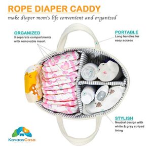 Baby Diaper Caddy Organizer - Changing Table Diaper Organizer, Portable Rope Nursery Storage Bin with Removable Insert, Baby Basket - Newborn Registry Must Haves (Brown)