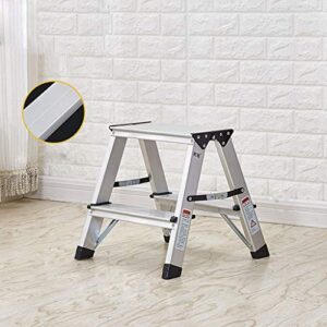 PENGJIE Folding Ladder Step Stool Ladder Stool 2 Step Folding Aluminum Heavy Duty Steel Portable Anti Slip Mat Tread Compact 150 Kg Capacity