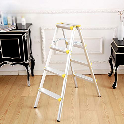 PENGJIE Folding Ladder Step Stool Ladder Stool 4 Step Folding Aluminum Heavy Duty Steel Portable Anti Slip Mat Tread Compact 150 Kg Capacity