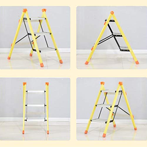 PENGJIE Folding Ladder Step Stool Ladder 3 Step Folding Aluminum Stool Heavy Duty Steel Portable Anti Slip Mat Tread Compact 120 Kg Capacity