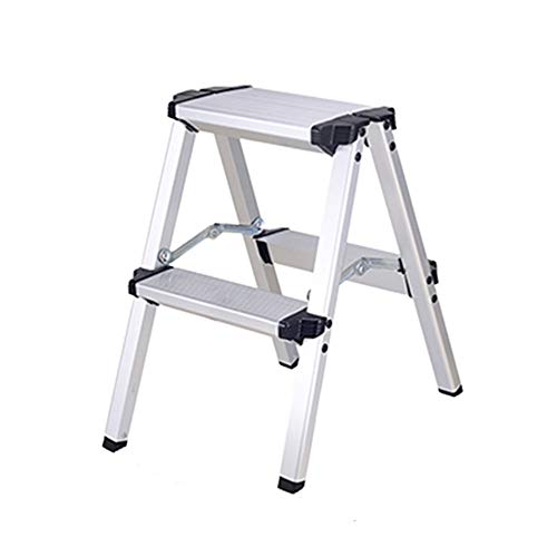 PENGJIE Folding Ladder Step Stool Ladder Stool 2 Step Folding Aluminum Heavy Duty Steel Portable Anti Slip Mat Tread Compact 150 Kg Capacity