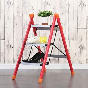 PENGJIE Folding Ladder Step Stool Ladder 3 Step Folding Aluminum Stool Heavy Duty Steel Portable Anti Slip Mat Tread Compact 120 Kg Capacity