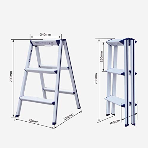 PENGJIE Folding Ladder Step Stool Ladder 3 Step Folding Aluminum Stool Heavy Duty Steel Portable Anti Slip Mat Tread Compact 120 Kg Capacity