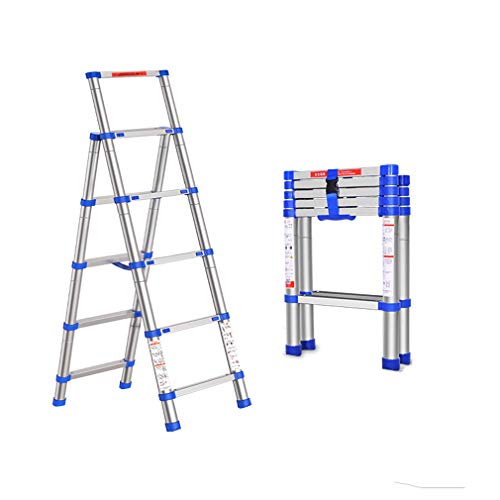 PENGJIE Folding Ladder Step Stool Telescopic Ladder 5 Step Folding Portable Aluminium Ladder A-Frame Multi-Purpose