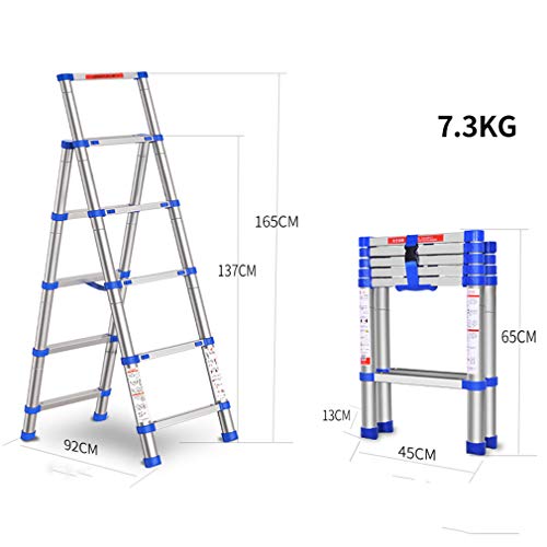 PENGJIE Folding Ladder Step Stool Telescopic Ladder 5 Step Folding Portable Aluminium Ladder A-Frame Multi-Purpose