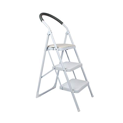 PENGJIE Folding Ladder Step Stool Ladder Stool 3 Step Folding Heavy Duty Steel Portable Anti-Slip Mat 150 Kg Capacity