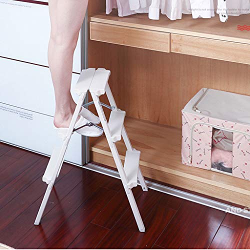 PENGJIE Folding Ladder Step Stool Ladder Stool 3 Step Folding Aluminum Heavy Duty Steel Portable Anti Slip Mat Tread Compact 150 Kg Capacity