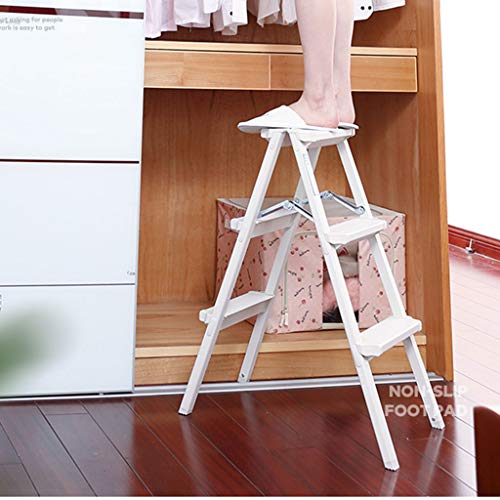 PENGJIE Folding Ladder Step Stool Ladder Stool 3 Step Folding Aluminum Heavy Duty Steel Portable Anti Slip Mat Tread Compact 150 Kg Capacity