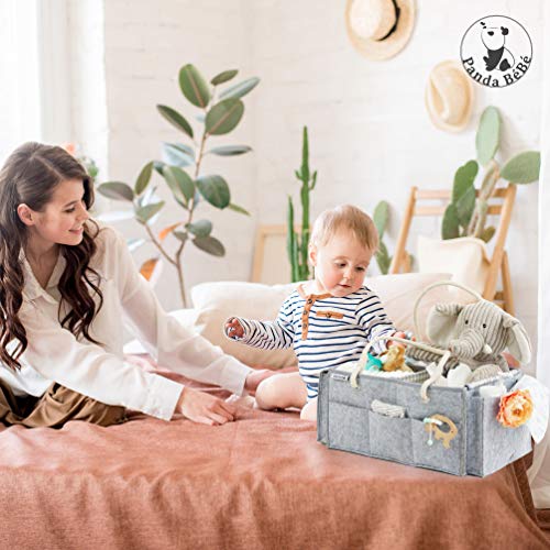 Panda BéBé Premium Travel Diaper Caddy Organizer Bag with Cotton Rope Handles, Portable and Lightweight Tote with Privacy Lids, Large Compartments, Spacious Pockets, Waterproof Base & Lining