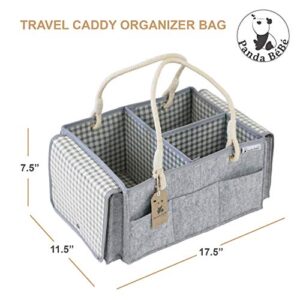 Panda BéBé Premium Travel Diaper Caddy Organizer Bag with Cotton Rope Handles, Portable and Lightweight Tote with Privacy Lids, Large Compartments, Spacious Pockets, Waterproof Base & Lining