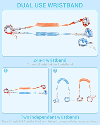 Upgrade] Anti Lost Wrist Link, Dr. Meter 2 in 1 Toddlers Safety Wristband Leash with Key & Lock, Dual Length 6.56ft Kids Walking Harness for Supermarket Mall Airport Amusement Park Zoo Travel