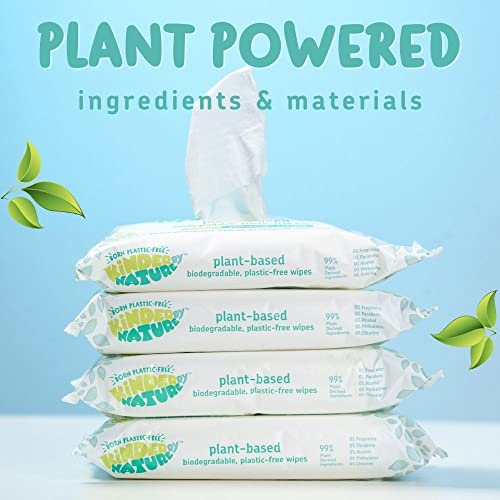 Kinder by Nature Plant Based Baby Wipes - 100% Biodegradable & Compostable, 672 Count (12 Packs of 56) - 99% Plant-Based Ingredients, Plastic-Free Wipes