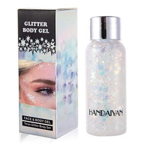 gl-turelifes mermaid sequins chunky glitter liquid eyeshadow glitter body gel festival glitter cosmetic face hair nails makeup long lasting sparkling 30g (#09 white)