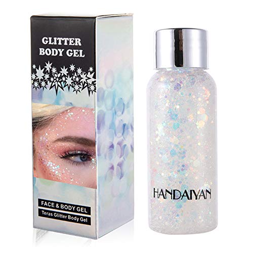 GL-Turelifes Mermaid Sequins Chunky Glitter Liquid Eyeshadow Glitter Body Gel Festival Glitter Cosmetic Face Hair Nails Makeup Long Lasting Sparkling 30g (#09 White)