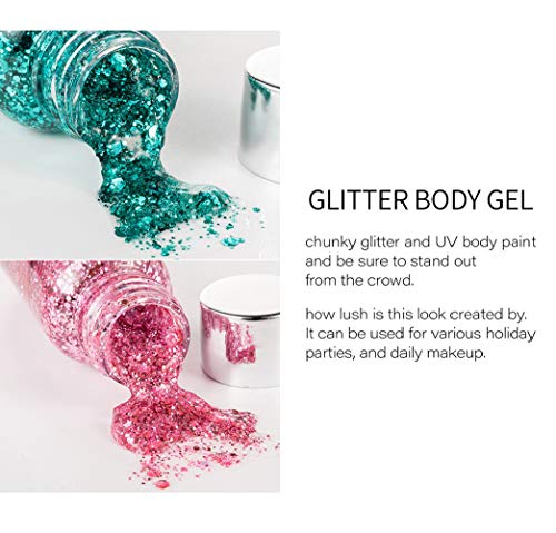 GL-Turelifes Mermaid Sequins Chunky Glitter Liquid Eyeshadow Glitter Body Gel Festival Glitter Cosmetic Face Hair Nails Makeup Long Lasting Sparkling 30g (#09 White)