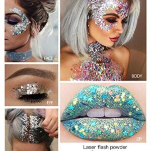 GL-Turelifes Mermaid Sequins Chunky Glitter Liquid Eyeshadow Glitter Body Gel Festival Glitter Cosmetic Face Hair Nails Makeup Long Lasting Sparkling 30g (#09 White)