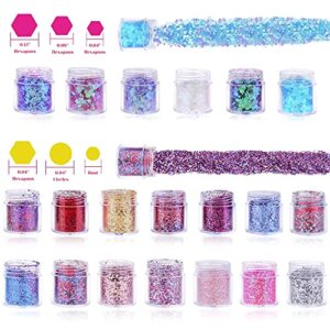 Chunky Glitter for Nails, Cridoz 20 Colors Chunky Face Glitter Holographic Hair Resin Craft Glitter Cosmetic Glitter for Eyeshadow Makeup Rave Festival Parties Face Painting Nail Art Resin