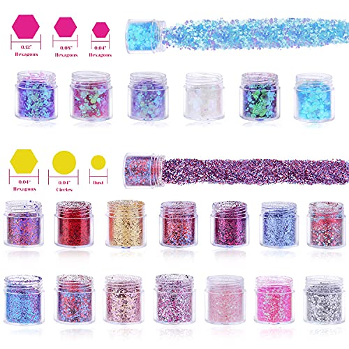 Chunky Glitter for Nails, Cridoz 20 Colors Chunky Face Glitter Holographic Hair Resin Craft Glitter Cosmetic Glitter for Eyeshadow Makeup Rave Festival Parties Face Painting Nail Art Resin