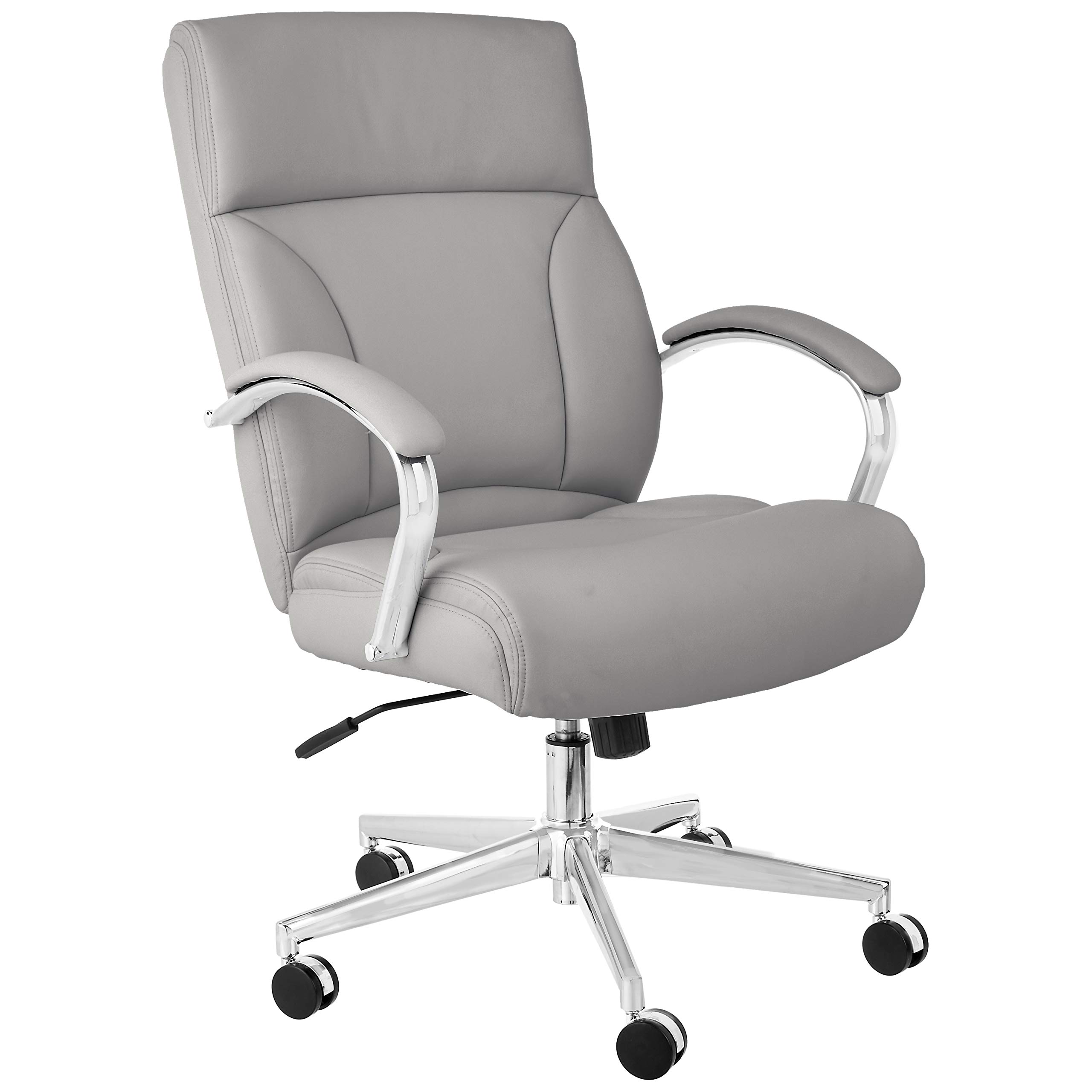 Amazon Basics Modern Executive Chair, 275lb Capacity with Oversized Seat Cushion, Grey Bonded Leather, 29.13"D x 25.2"W x 43.11"H