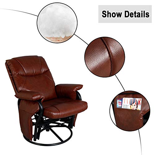 AODAILIHB Glider Chairs Rocking Chair with Ottoman 360° Swivel Chair PU Leather Upholstered Armchair Lounge Chair Sliding Chair Set (Brown)