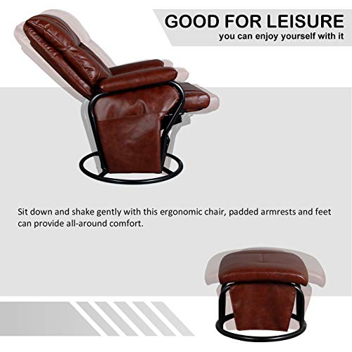 AODAILIHB Glider Chairs Rocking Chair with Ottoman 360° Swivel Chair PU Leather Upholstered Armchair Lounge Chair Sliding Chair Set (Brown)