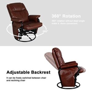 AODAILIHB Glider Chairs Rocking Chair with Ottoman 360° Swivel Chair PU Leather Upholstered Armchair Lounge Chair Sliding Chair Set (Brown)