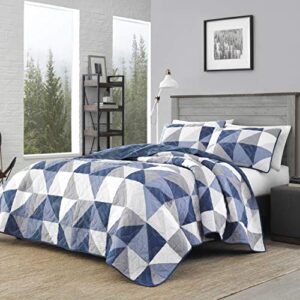 eddie bauer - queen quilt set, reversible cotton bedding with matching shams, lightweight home decor for all seasons (north cove navy, queen)