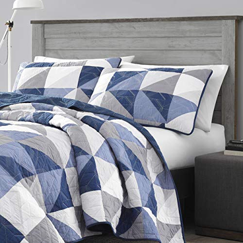 Eddie Bauer - Queen Quilt Set, Reversible Cotton Bedding with Matching Shams, Lightweight Home Decor for All Seasons (North Cove Navy, Queen)