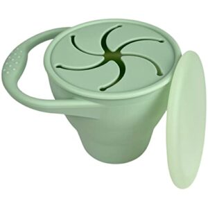 bravejusticekidsco | snack attack cup collapsible silicone container toddler and baby catcher lid (mint green)