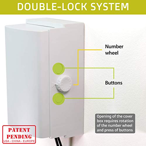 Baby Safety Outlet Cover BOX [Patent Pending] Double Lock for Much Better Toddler Proofing, Easier Operation, Simple 3 Step Install with Included Screws. Provides Extra Space Inside for Plugs,Adapters