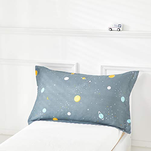 Boys Space Planet Toddler Bedding Set Gray-Green Includes Adorable Quilted Comforter, Fitted Sheet, Top Sheet, and Pillow Case for Boys Bed