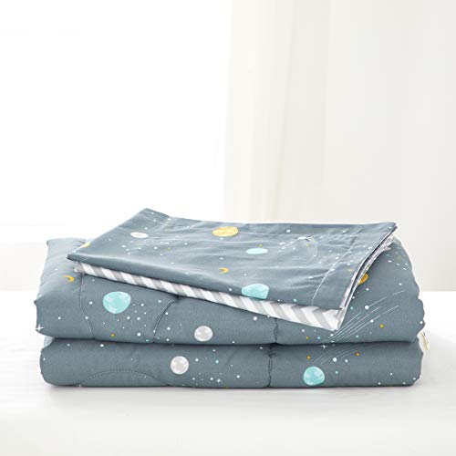 Boys Space Planet Toddler Bedding Set Gray-Green Includes Adorable Quilted Comforter, Fitted Sheet, Top Sheet, and Pillow Case for Boys Bed