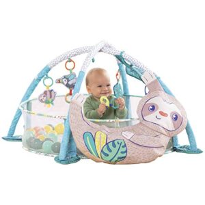 infantino 4-in-1 sloth jumbo - combination baby activity gym and ball pit for sensory exploration and motor skill development, for newborns, babies and toddlers