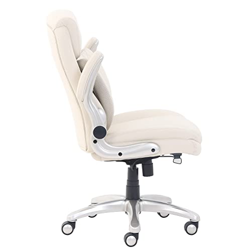 AmazonCommercial Ergonomic Executive Office Desk Chair with Flip-up Armrests and Adjustable Height, Tilt and Lumbar Support, Cream Bonded Leather, 29.5"D x 28"W x 43"H