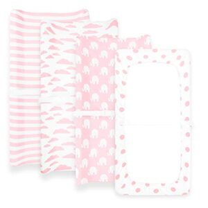 Premium Baby 4 Pack Girl Pure Jersey Machine Washable Pink and White Changing Table Cover – Diaper Changing Pad Cover Sheets