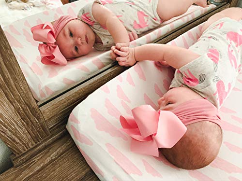 Premium Baby 4 Pack Girl Pure Jersey Machine Washable Pink and White Changing Table Cover – Diaper Changing Pad Cover Sheets