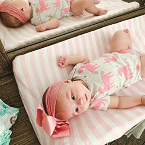 Premium Baby 4 Pack Girl Pure Jersey Machine Washable Pink and White Changing Table Cover – Diaper Changing Pad Cover Sheets