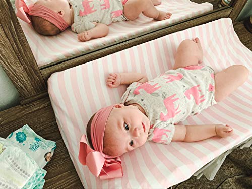 Premium Baby 4 Pack Girl Pure Jersey Machine Washable Pink and White Changing Table Cover – Diaper Changing Pad Cover Sheets