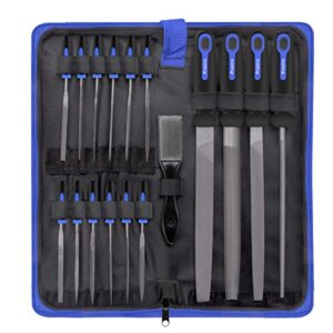 preciva 18pcs file set, 18 in1 high carbon steel multipurpose file set includes 4pcs flat/triangle/half-round/round large file & 12pcs needle file & brush & portable bag.