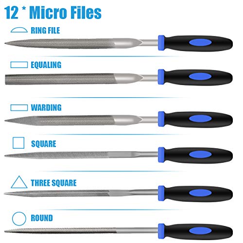 Preciva 18PCS File Set, 18 in1 High Carbon Steel Multipurpose File Set Includes 4PCS Flat/Triangle/Half-Round/Round Large File & 12PCS Needle File & Brush & Portable Bag.