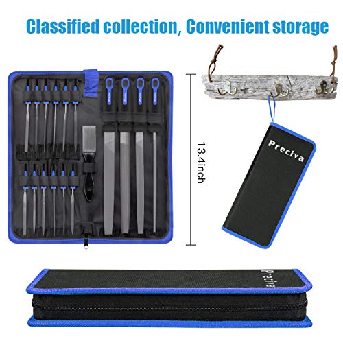 Preciva 18PCS File Set, 18 in1 High Carbon Steel Multipurpose File Set Includes 4PCS Flat/Triangle/Half-Round/Round Large File & 12PCS Needle File & Brush & Portable Bag.