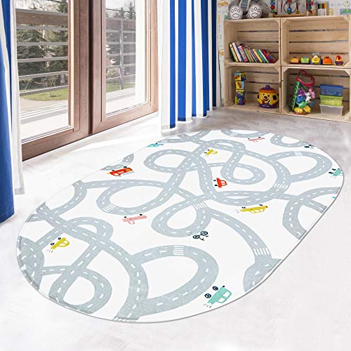 LIVEBOX Road Traffic Kids Play Area Rug 3' x 5' Washable Playroom Educational & Fun with Cars and Toys Non-Slip Children Nursery Rugs for Living Room Bedroom Classroom Entryway Kids Tent