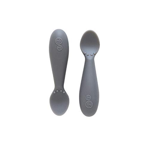 ezpz Tiny Spoon (2 Pack in Gray) - 100% Silicone Spoons for Baby Led Weaning + Purees - Designed by a Pediatric Feeding Specialist - 6 months+