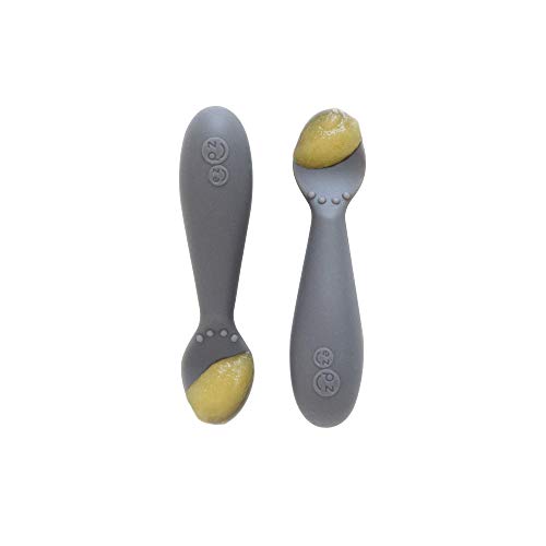 ezpz Tiny Spoon (2 Pack in Gray) - 100% Silicone Spoons for Baby Led Weaning + Purees - Designed by a Pediatric Feeding Specialist - 6 months+